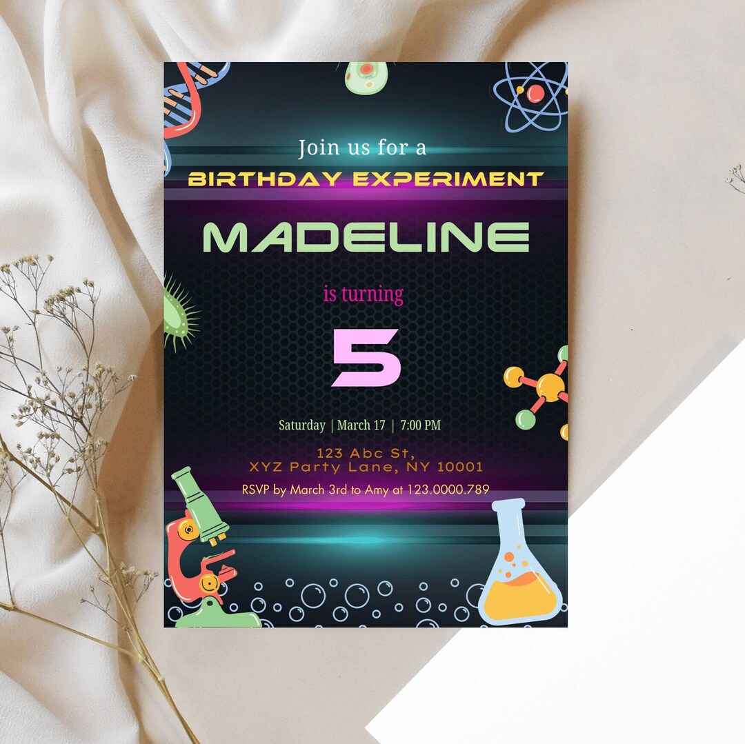 Science Birthday Party Invitation, Science Party Invite Girl Boy ...