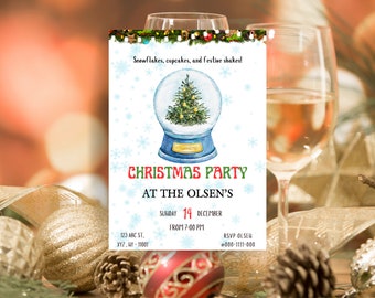 Editable Christmas Party Invitation Wreath Party Printable Canva ...