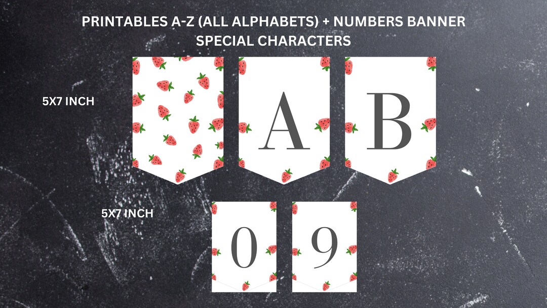 Strawberry Alphabet Banner Letters A-Z Numbers CHARACTER Strawberry ...