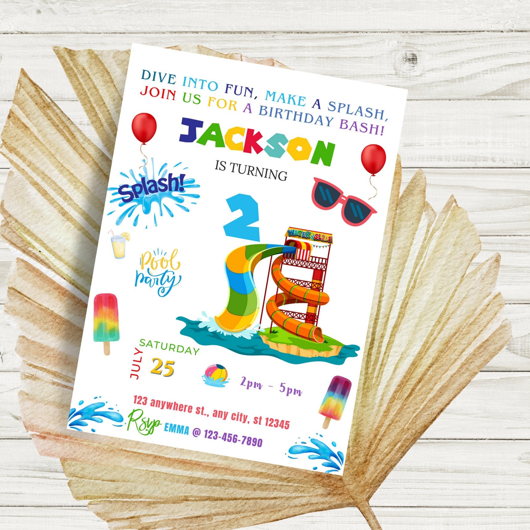 Editable Water Slide Birthday Splash Party Invitation - Etsy
