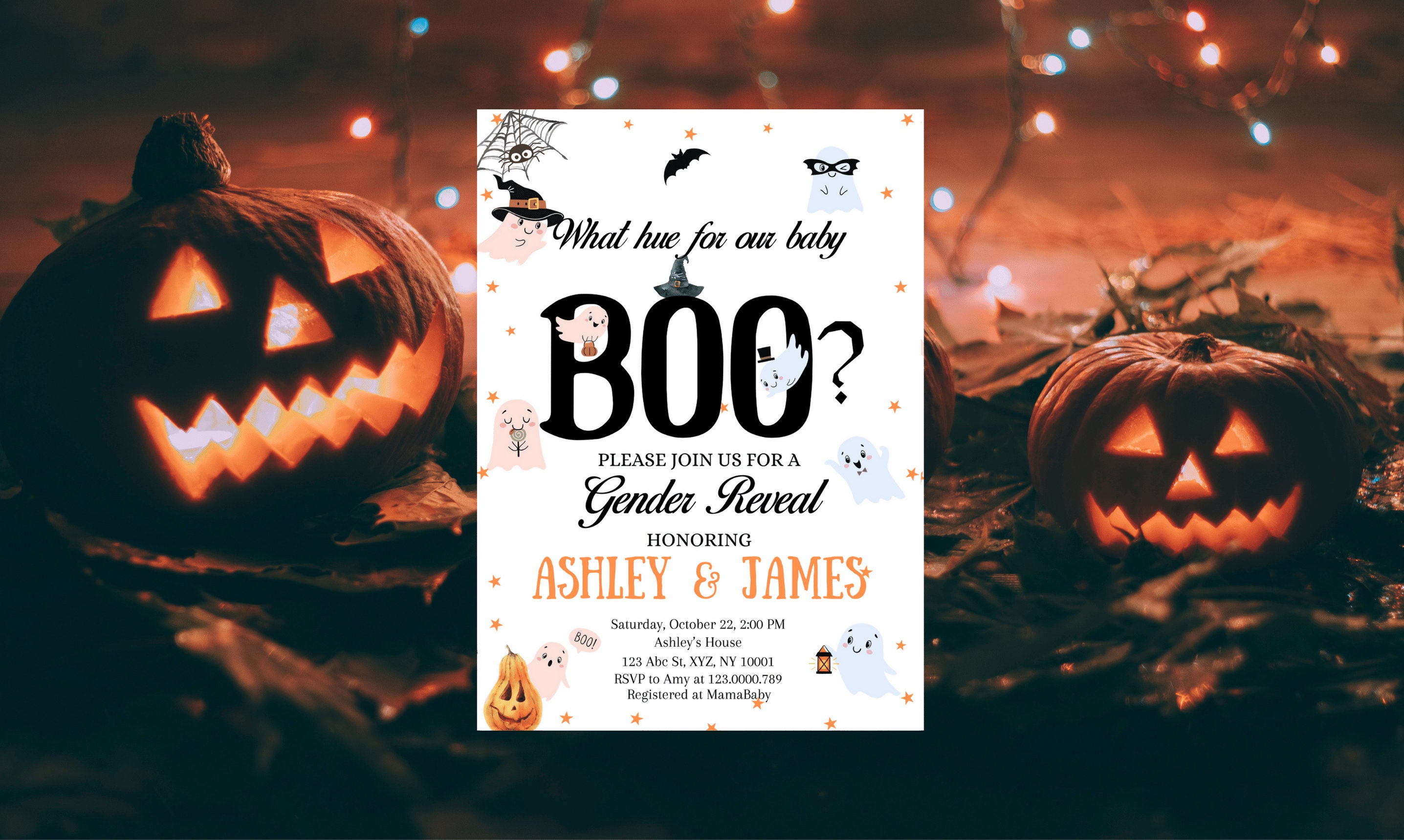 Editable Halloween Gender Reveal Invitation, Little Boo Ghost, Cute ...
