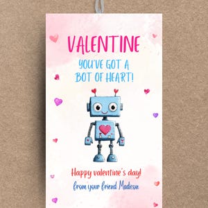 Robot Valentine's Day Card for Kids, Classroom Favor Tag (digital ...