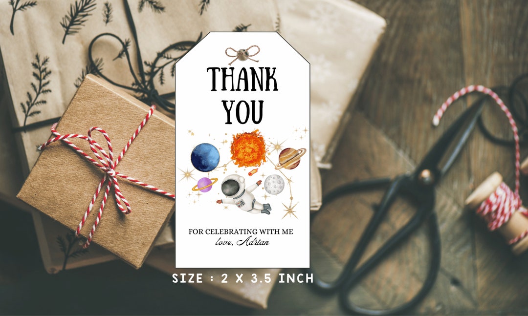 Editable Outer Space Favor Tags, Boy Astronaut Birthday Thank You Label ...