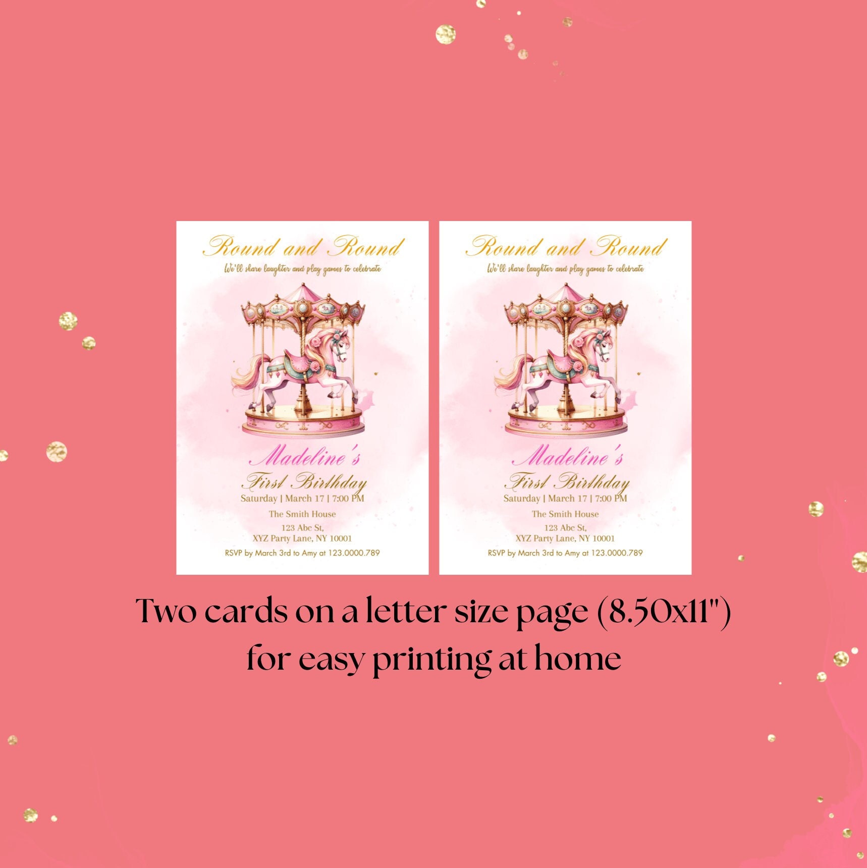 Editable Carousel Birthday Party Invitation Little Girls Pink Party ...