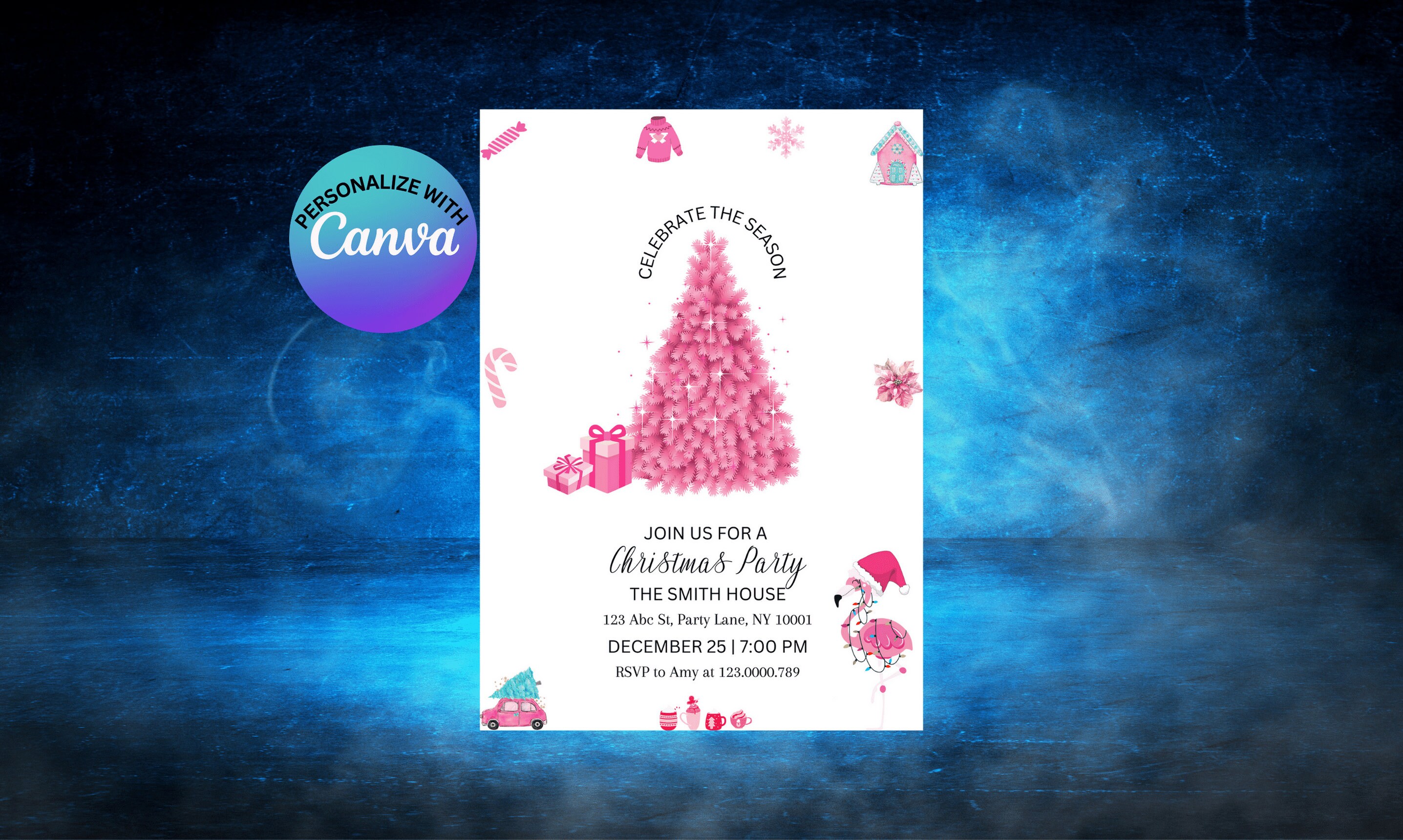 Pink Christmas Party Invitation Template Pink Christmas Tree - Etsy