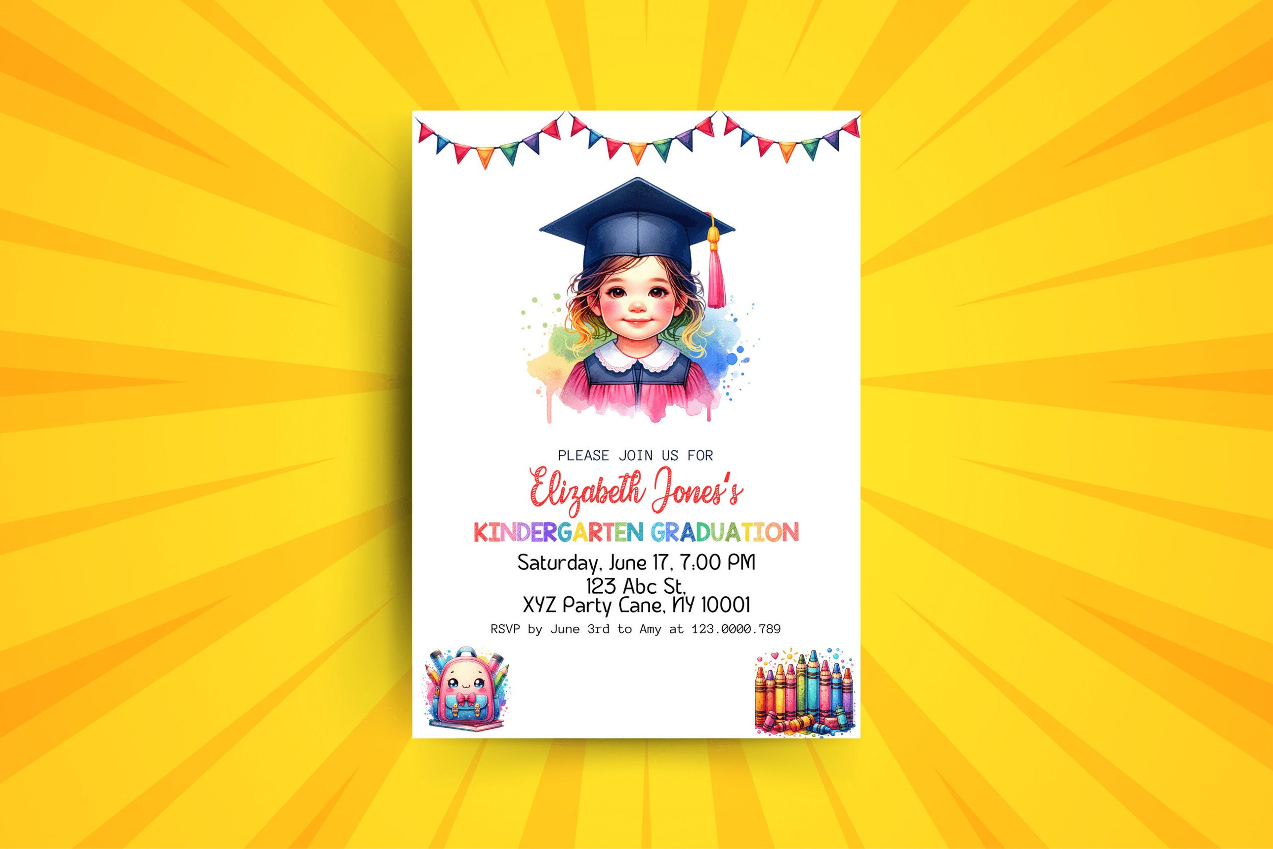 Editable Kindergarten Graduation Invitation: Girl's Party (printable ...