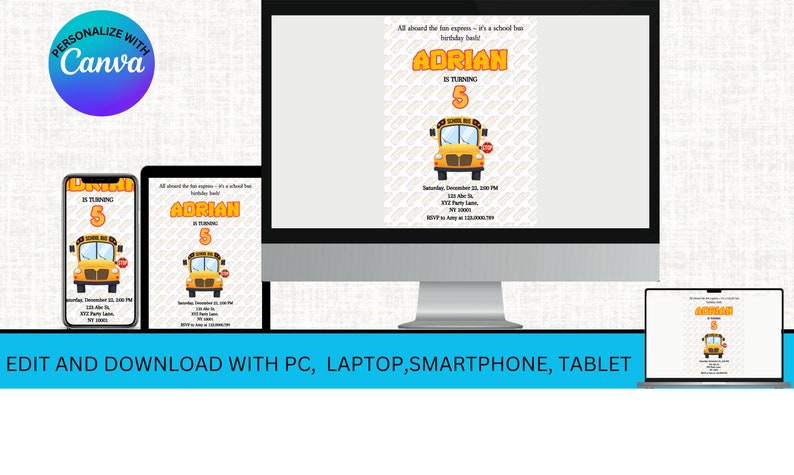 Yellow School Bus Birthday Invitation Wheels on the Bus Party - Etsy