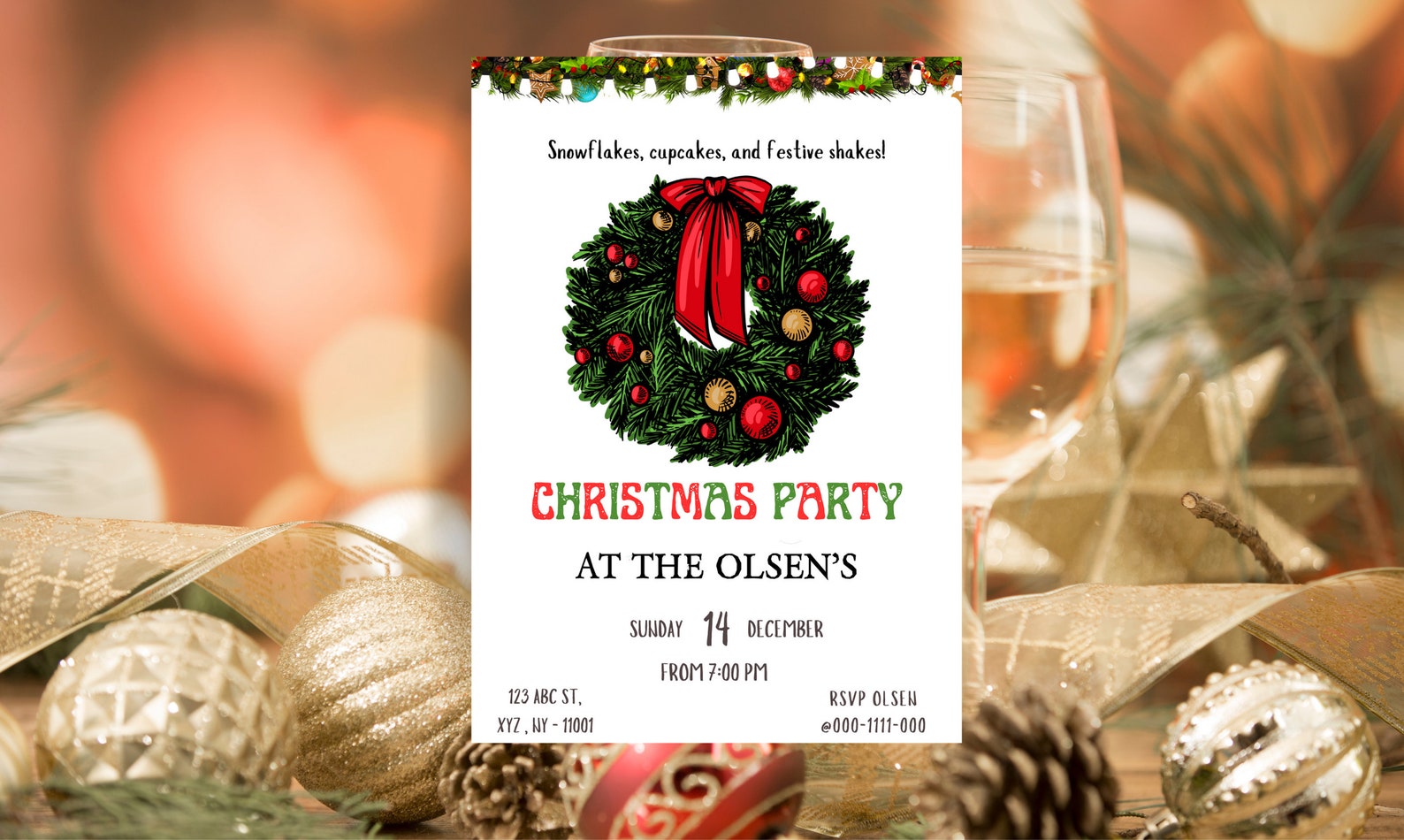 Editable Christmas Party Invitation Wreath Party Printable - Etsy