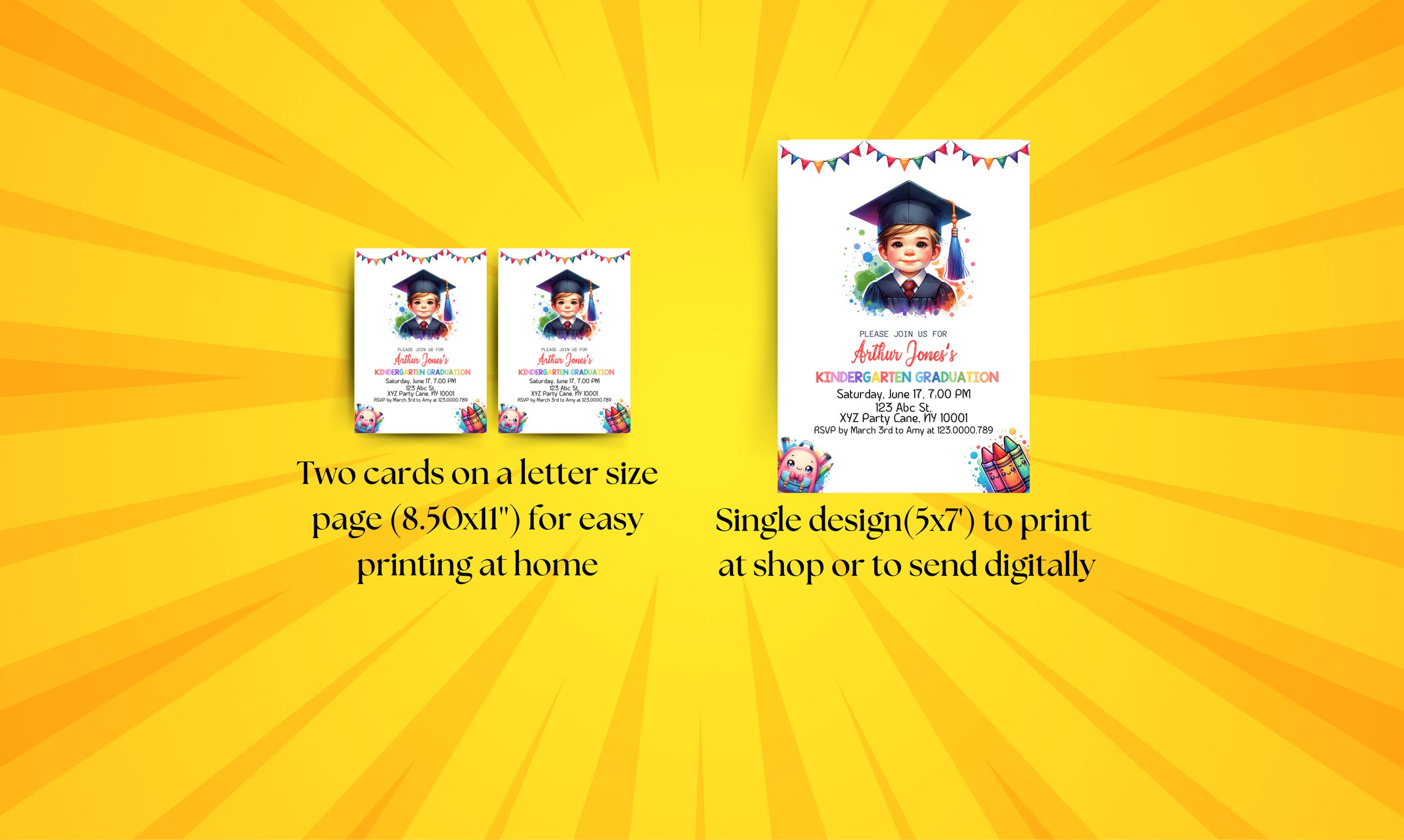 Editable Kindergarten Graduation Invitation: Boy Graduate (printable ...