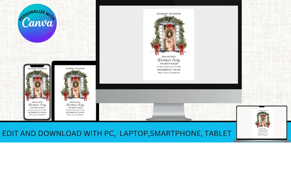 Pink Christmas Party Invitation Template Pink Christmas Tree - Etsy