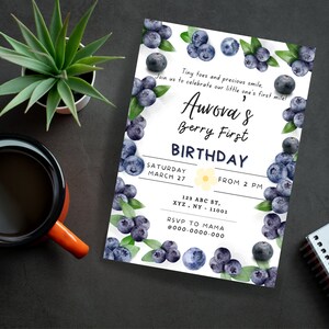 Editable Blueberry Birthday Invitation First Birthday Berry Sweet Boy ...
