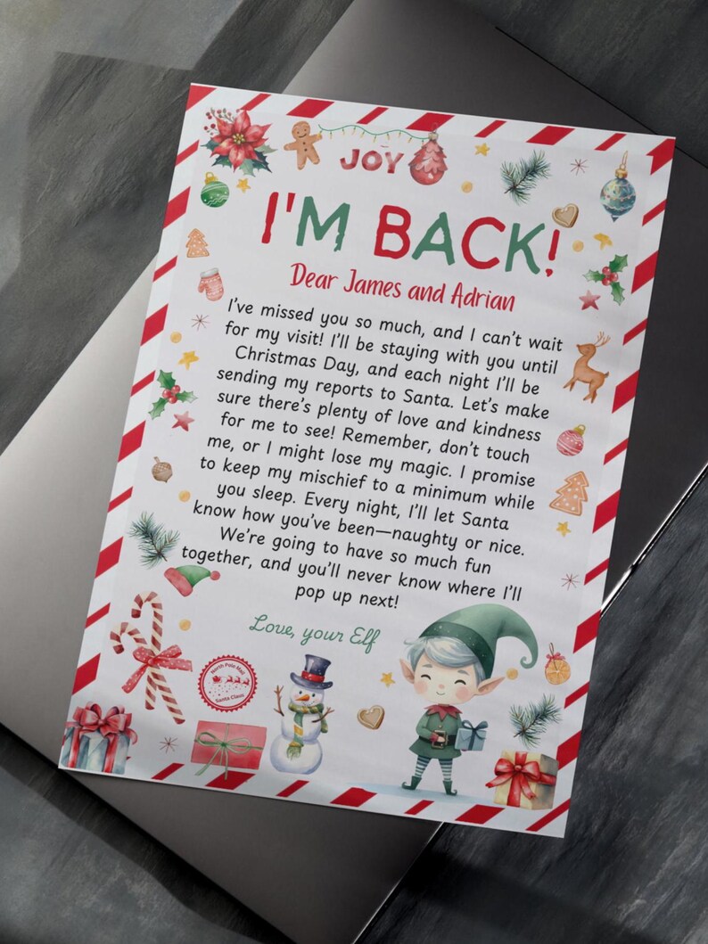 Editable Elf Arrival Letter Return Letter Christmas Elf I'm Back Elf ...