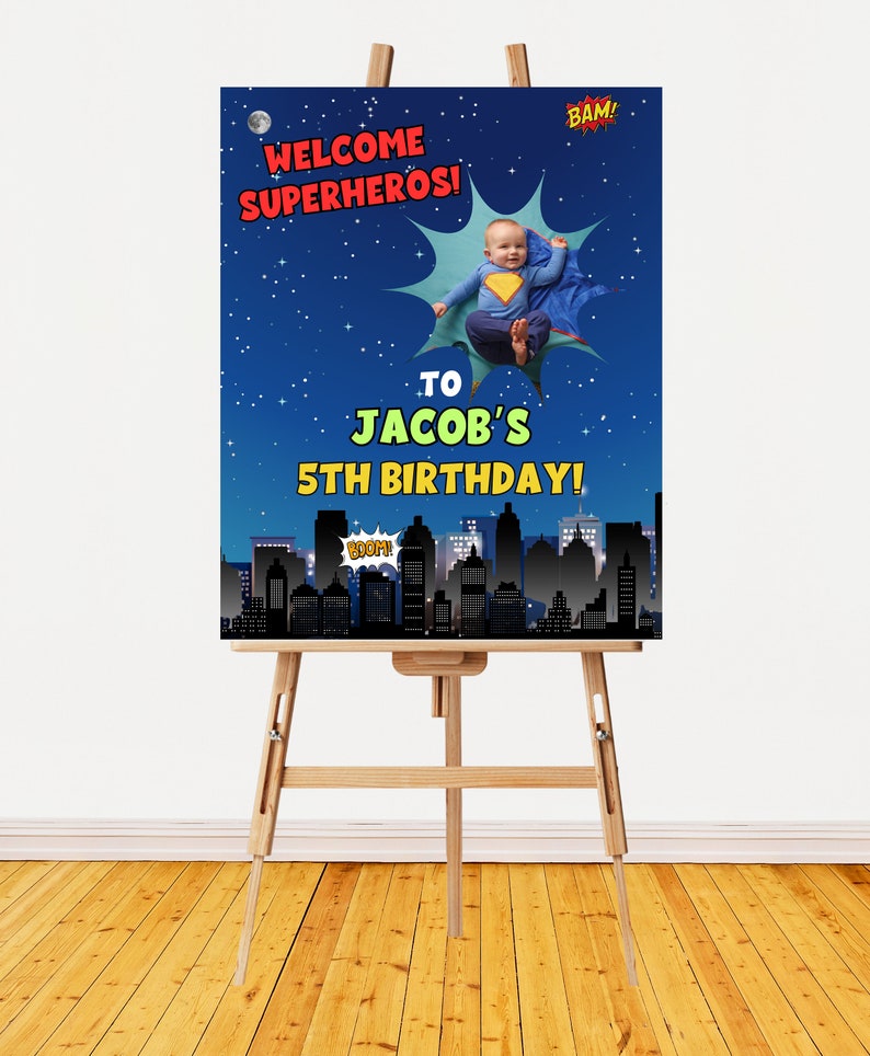 Superhero Birthday Welcome Sign With Photo, Superhero Party, Super Hero ...