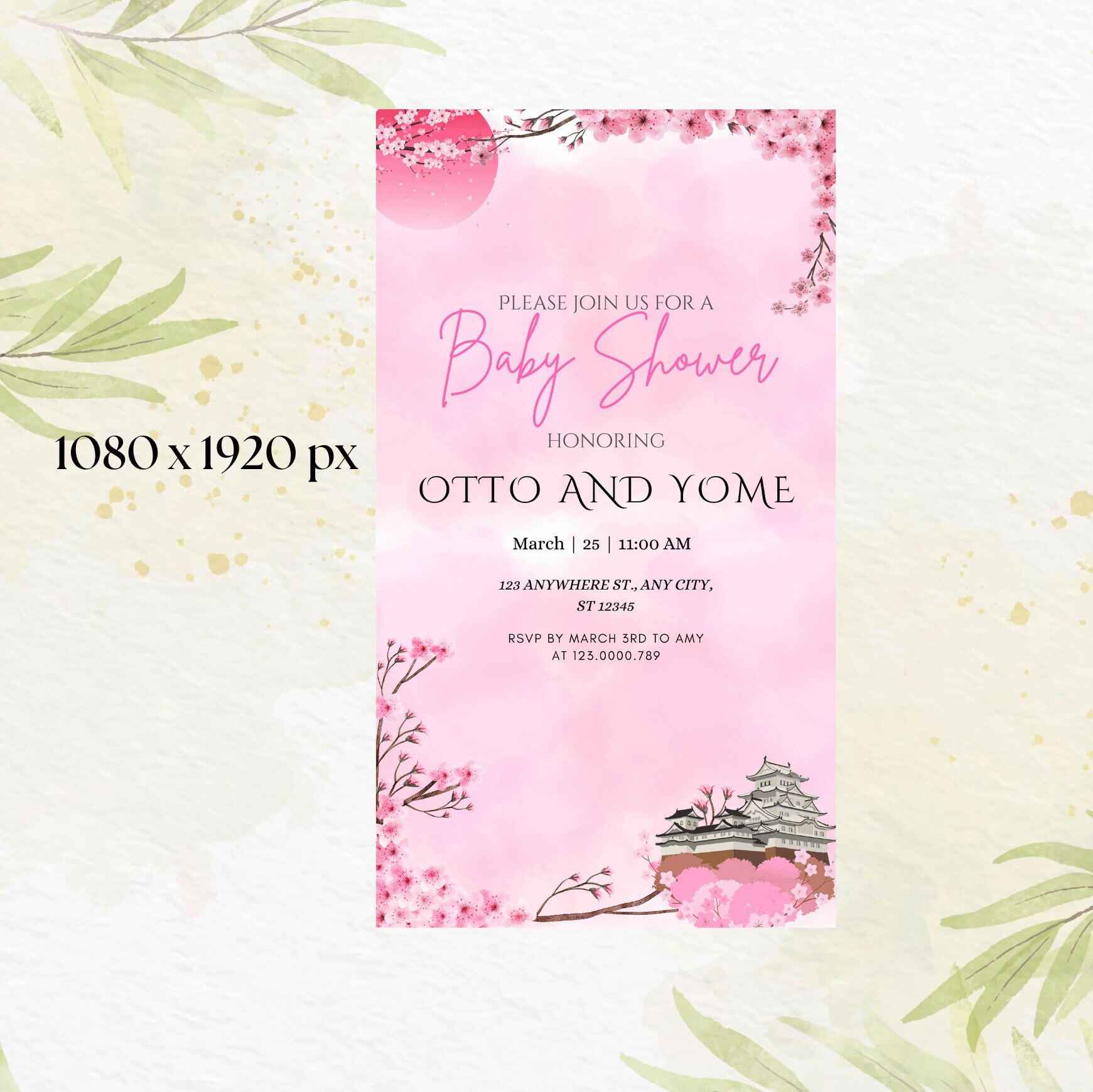 Editable Cherry Blossom Baby Shower EVITE, Pink Baby Shower Invite, Cherry Blossom Invitation - Etsy