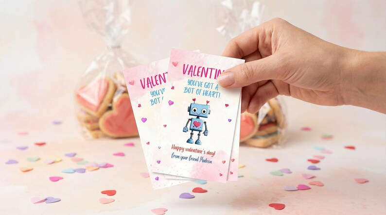 Editable Valentine's Day Card for Kids Robot Valentines Tag School ...