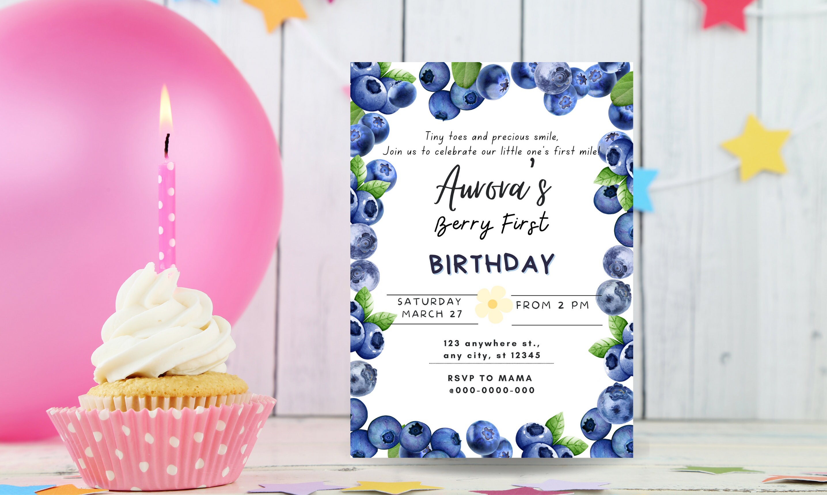 Editable Blueberry Birthday Invitation 1st Birthday Berry - Etsy