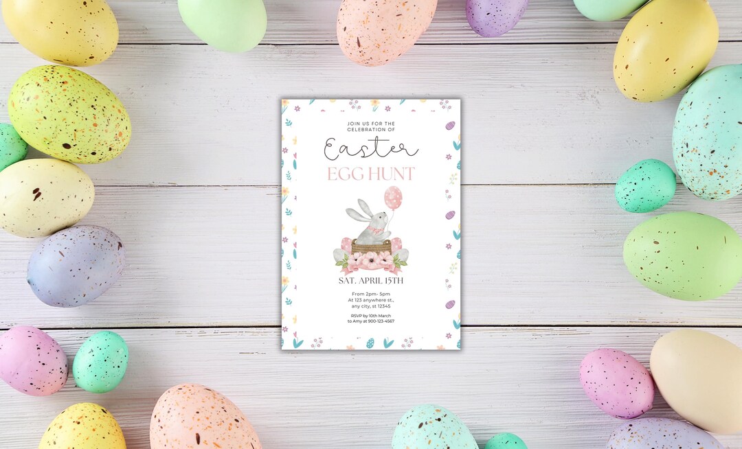 Editable Easter Brunch Party Invitation, Easter Bunny Pink Easter ...