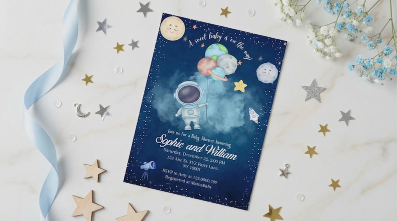 Space Baby Shower Invitation: Galaxy Astronaut Theme (instant Download ...