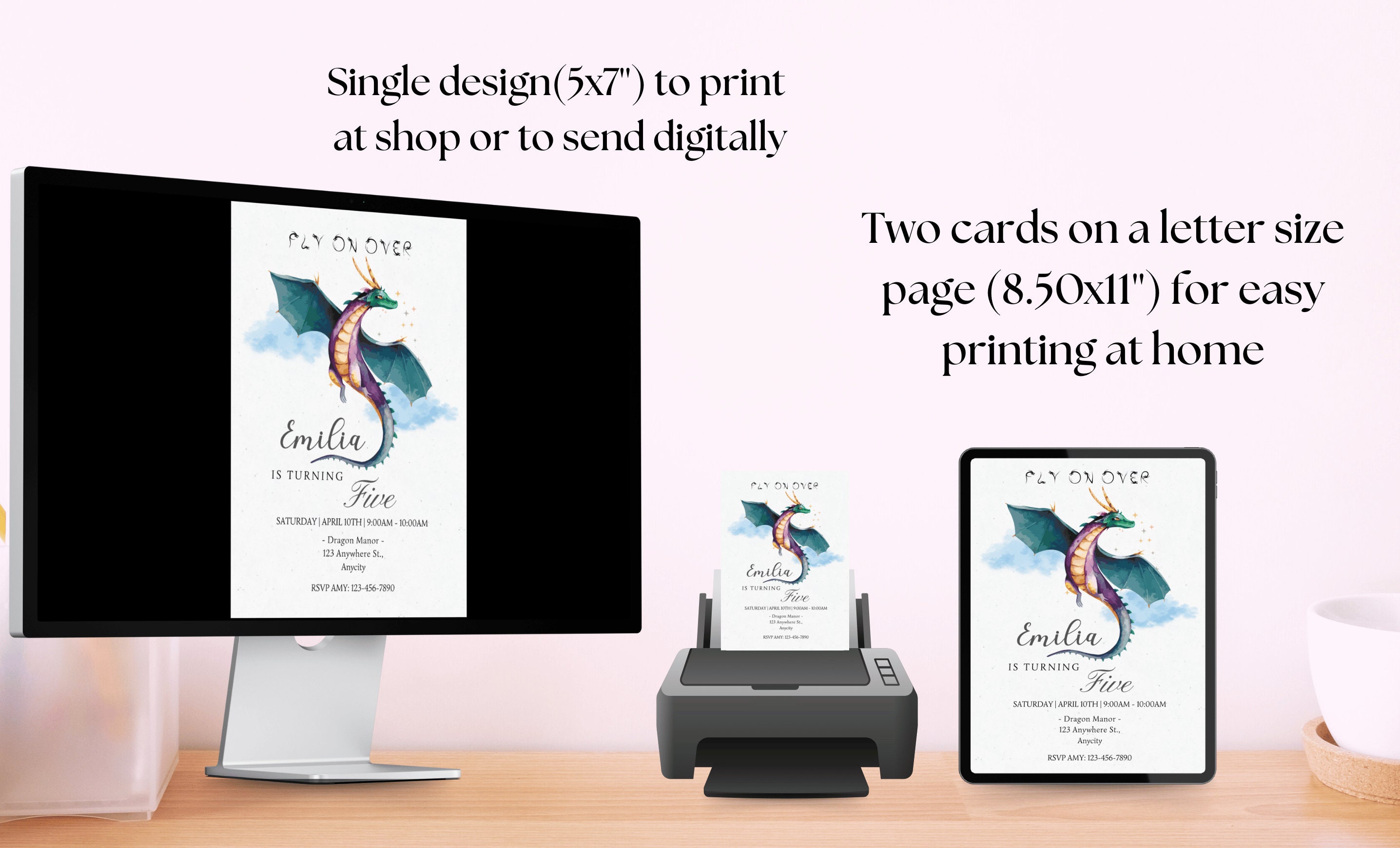 Dragon Invitation, Boy Girl Dragon Birthday Party Invitation, Dragon ...