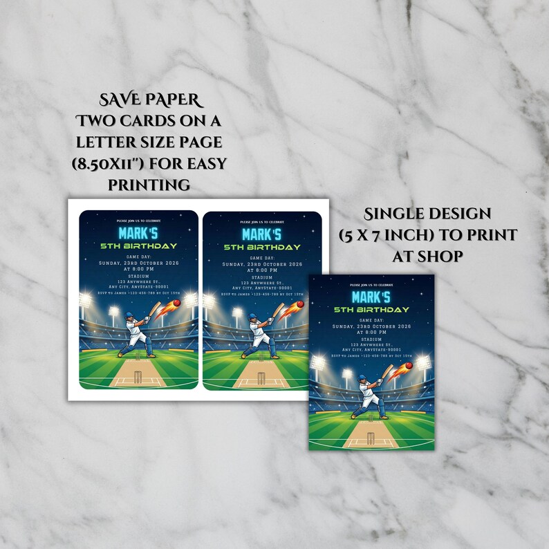 Editable Cricket Birthday Invitation: Batsman, Bat, Ball, Stumps (canva ...
