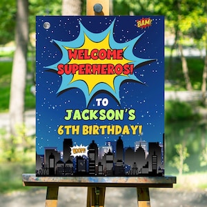 Superhero Birthday Welcome Sign, Boy Superheroes Party, Super Hero ...
