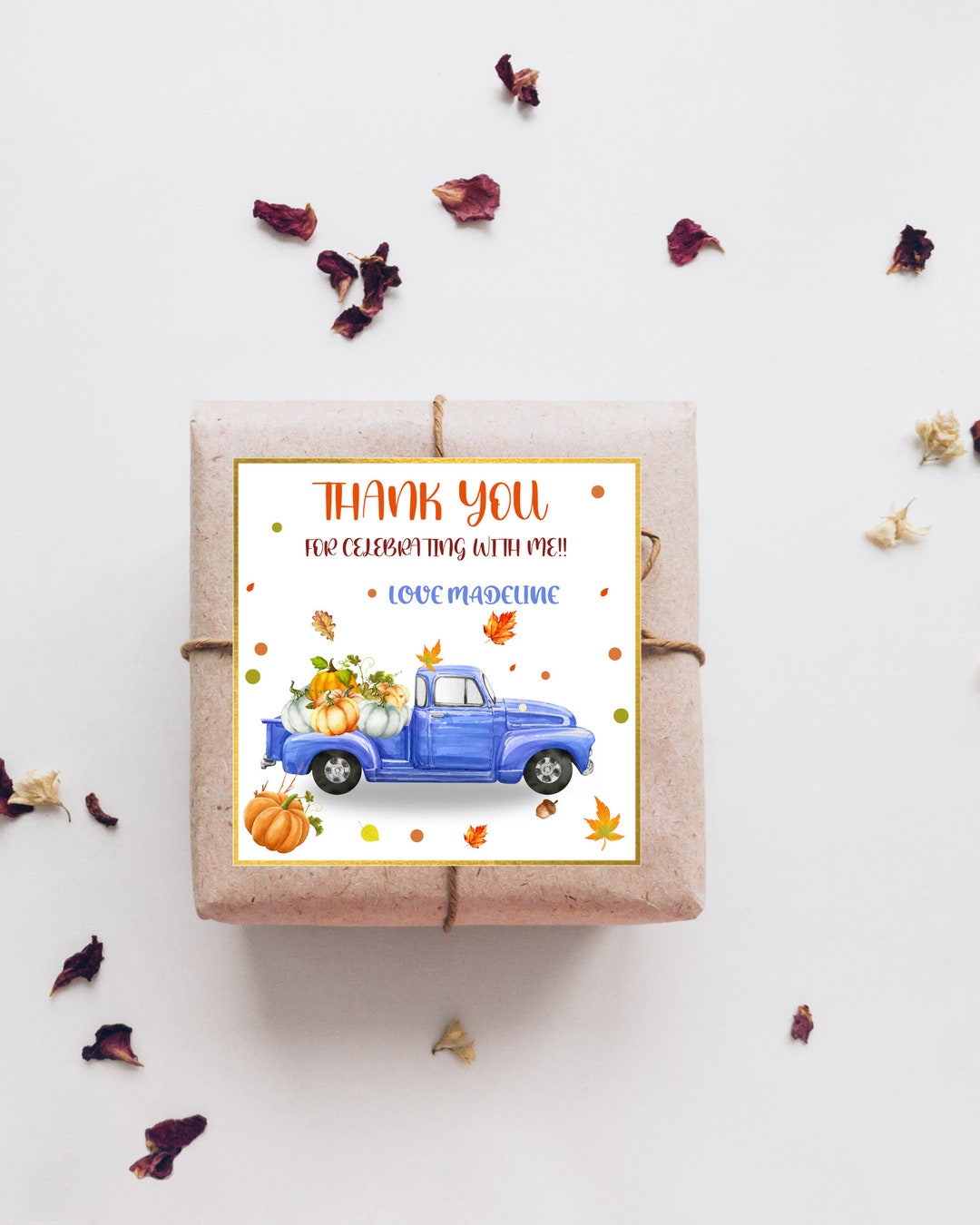Editable Little Pumpkin Blue Truck Favor Tag Birthday Pumpkin Truck ...