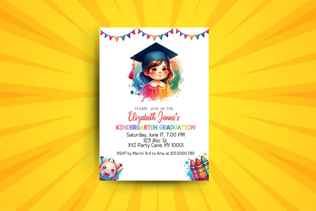 Editable Kindergarten Graduation Invitation: Girl Party (printable ...