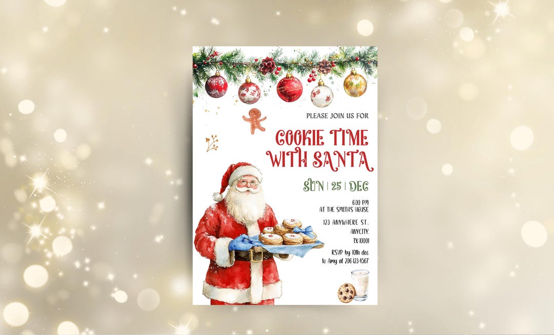Cookie Time With Santa Invitation Christmas Party Invite, EDITABLE ...
