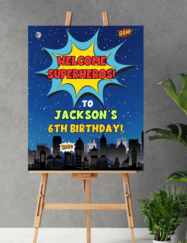 Superhero Birthday Welcome Sign, Boy Superheroes Party, Super Hero ...