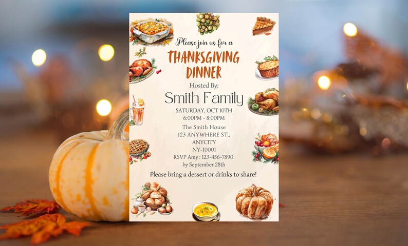 Editable Thanksgiving Dinner Invitation, Rustic Turkey Thanksgiving ...