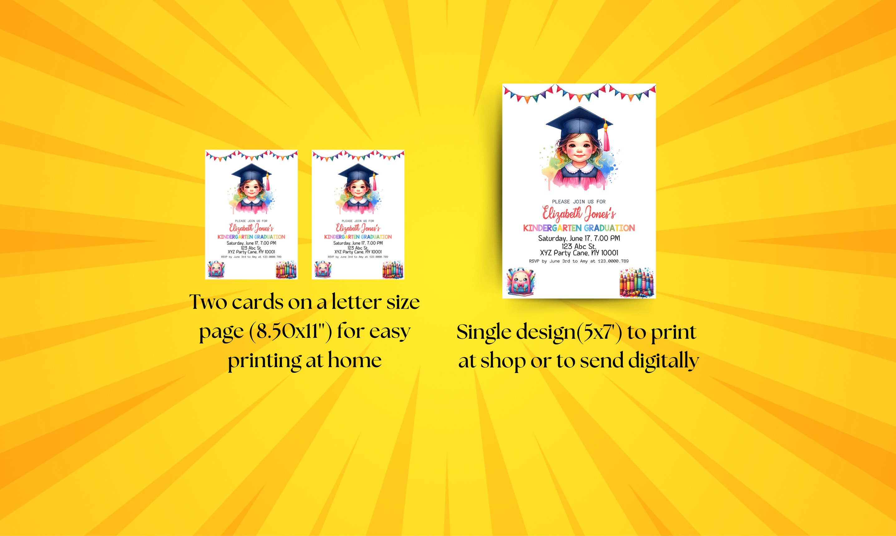 Editable Kindergarten Graduation Invitation: Girl's Party (printable ...