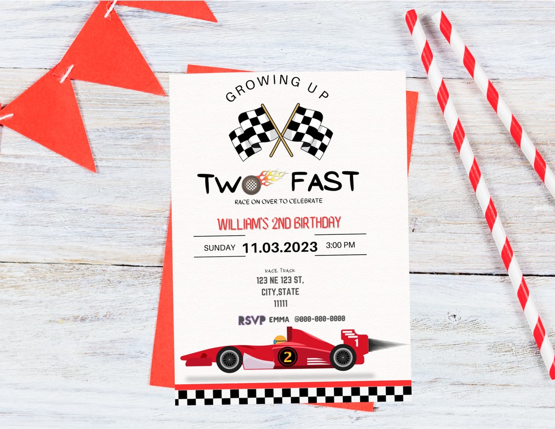 TWO Fast 2 CURIOUS Birthday Invitation Race Car 2nd Birthday Invite ...