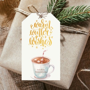 Editable Warm Wishes Tag Hot Cocoa Tag Holiday Gift Tag Christmas Tag ...