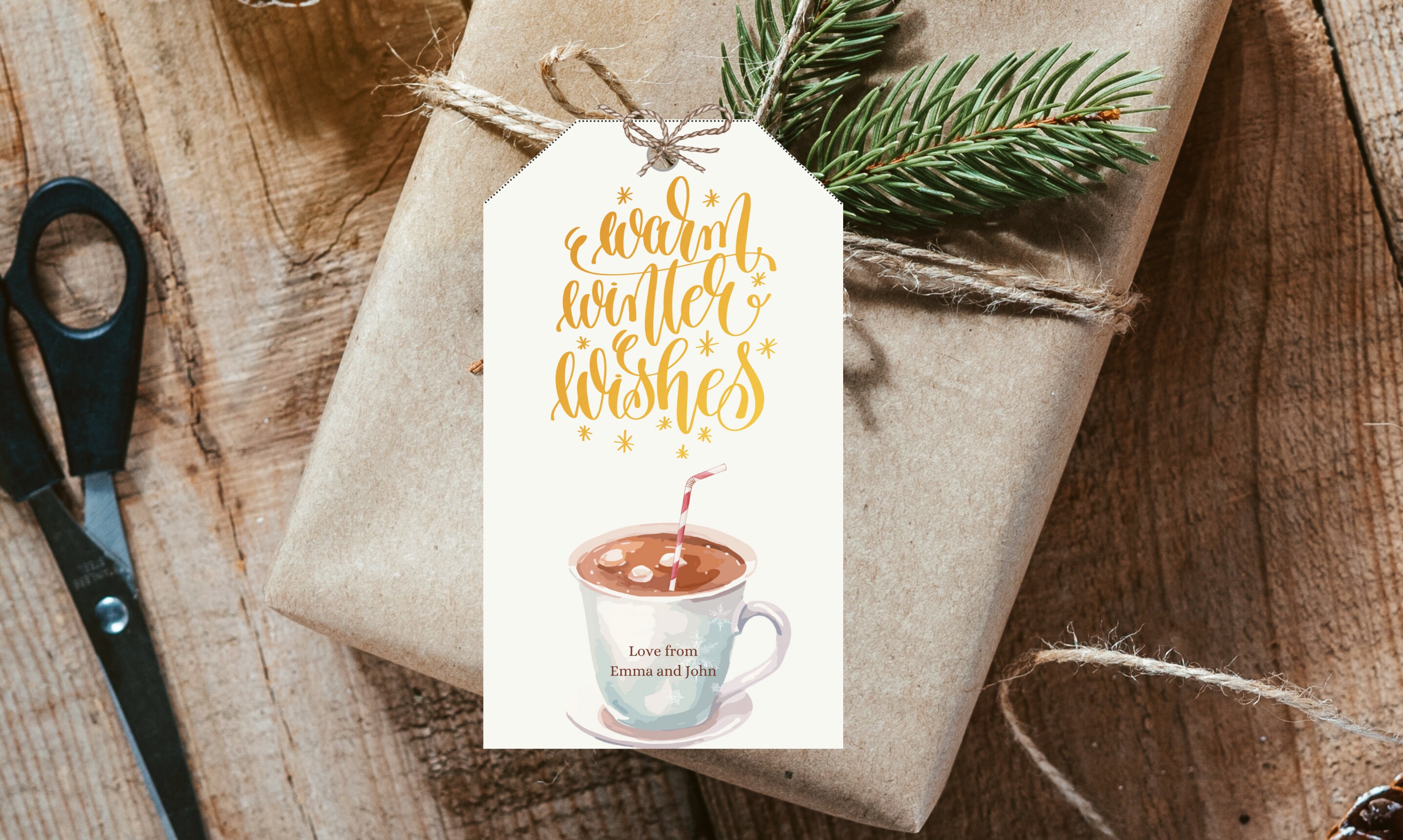 Editable Warm Wishes Tag Hot Cocoa Tag Holiday Gift Tag Christmas Tag ...