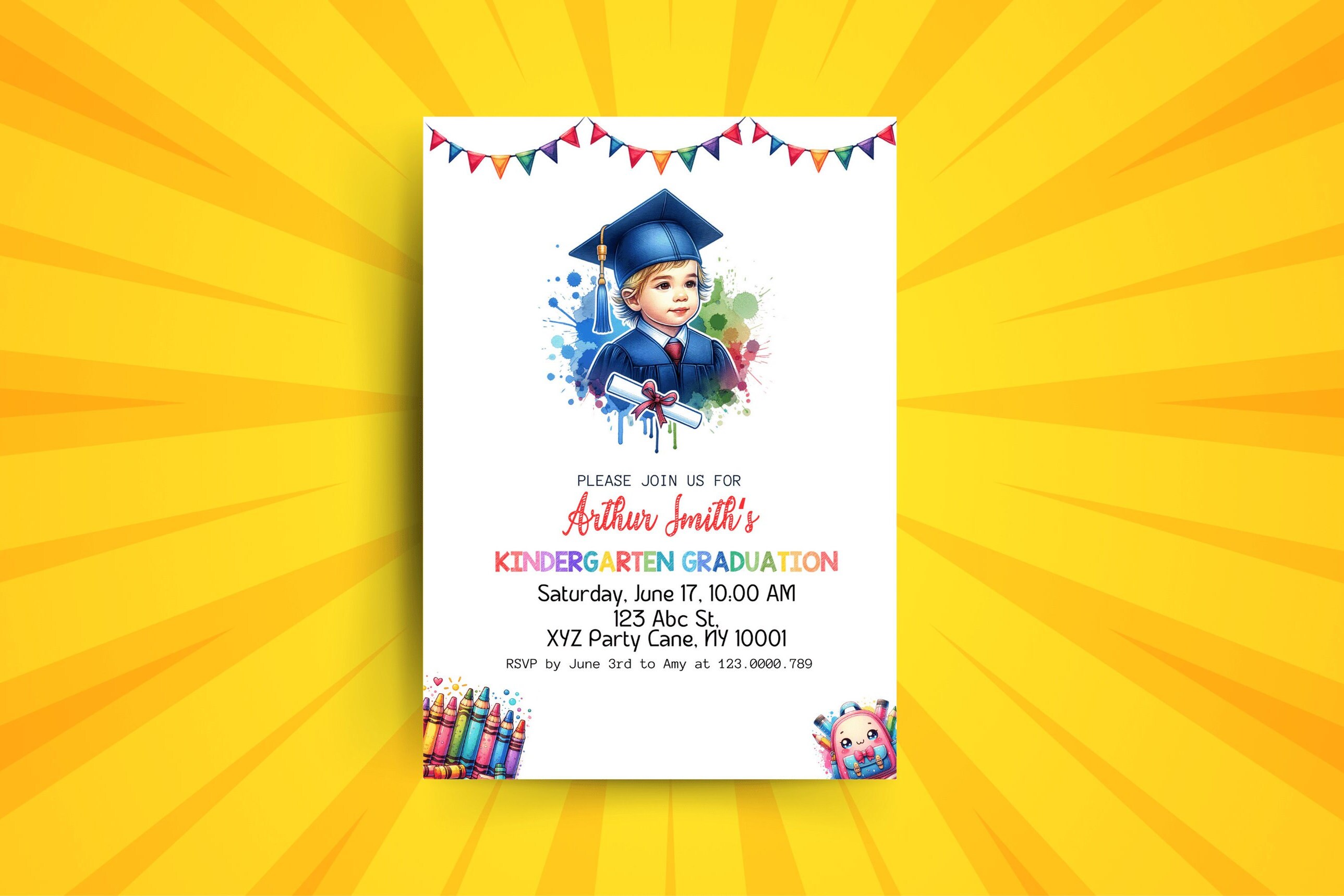 Editable Kindergarten Graduation Invitation: Boy Party (printable ...