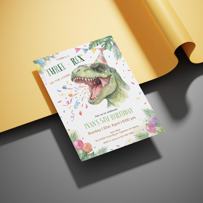 Editable T-rex Birthday Invitation, Dinosaur Party, Canva Template (5x7 ...