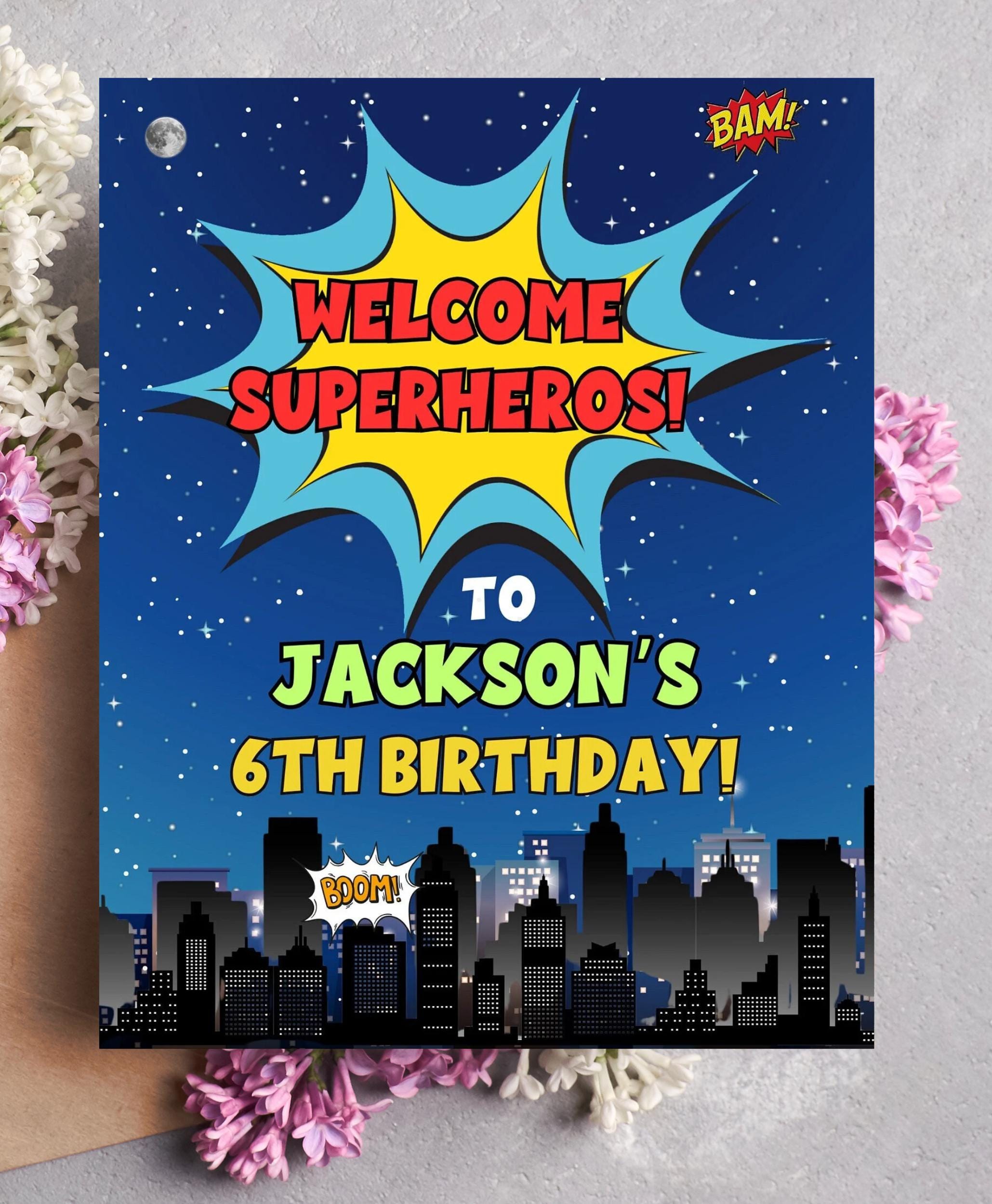 Superhero Birthday Welcome Sign, Boy Superheroes Party, Super Hero ...