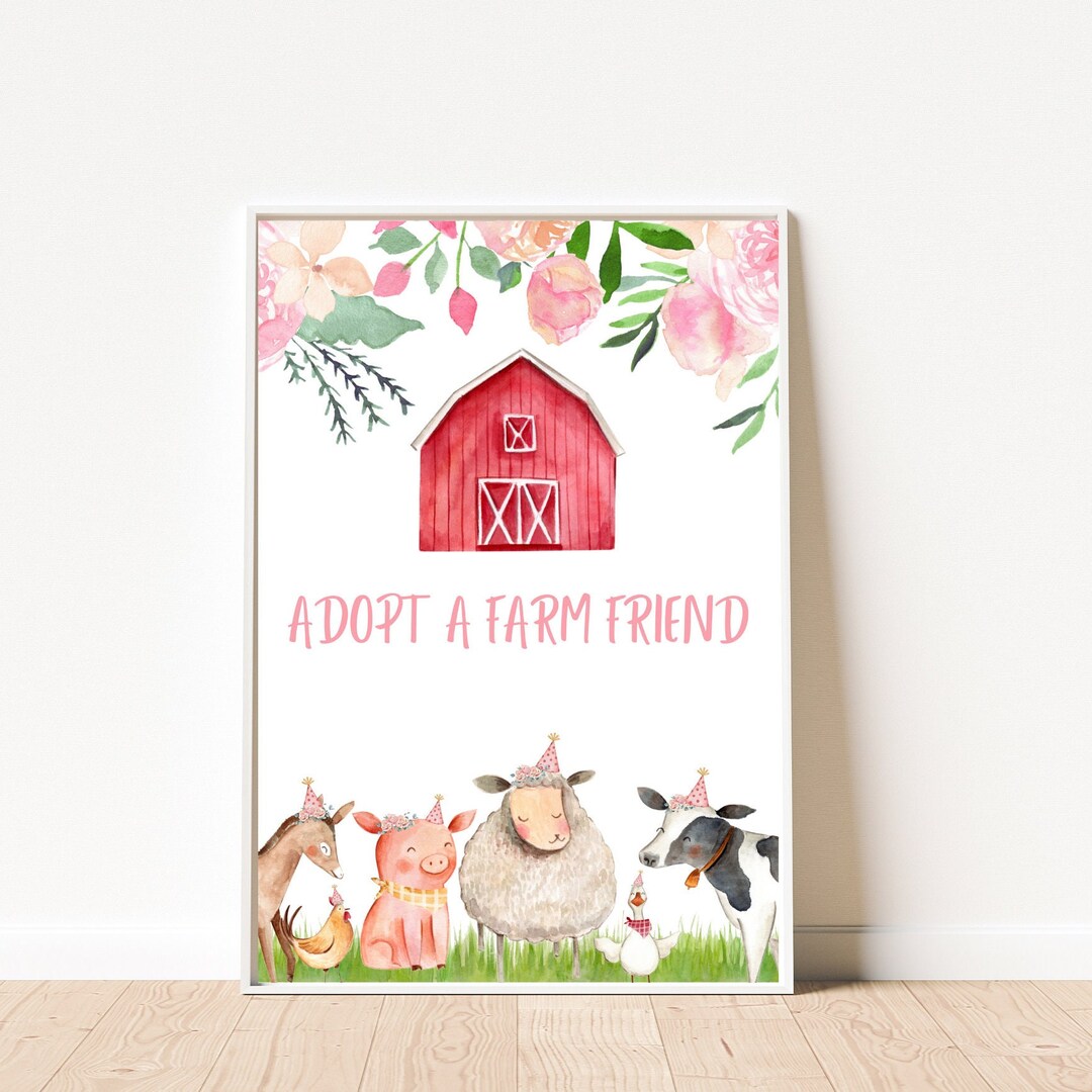 Adopt a Farm Friend Animal Party Sign Farm Birthday Sign Favors ...
