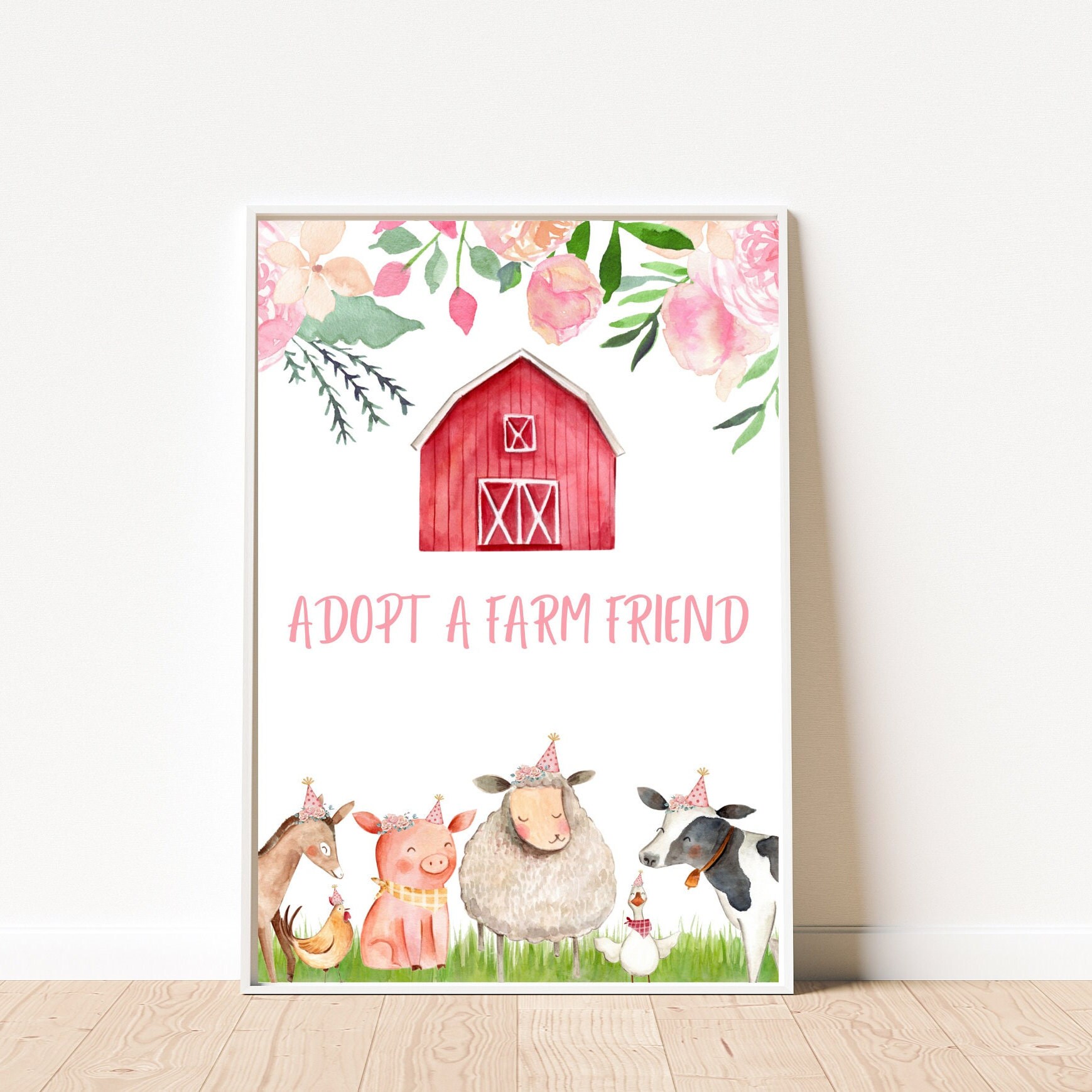 Adopt a Farm Friend Animal Party Sign Farm Birthday Sign Favors ...