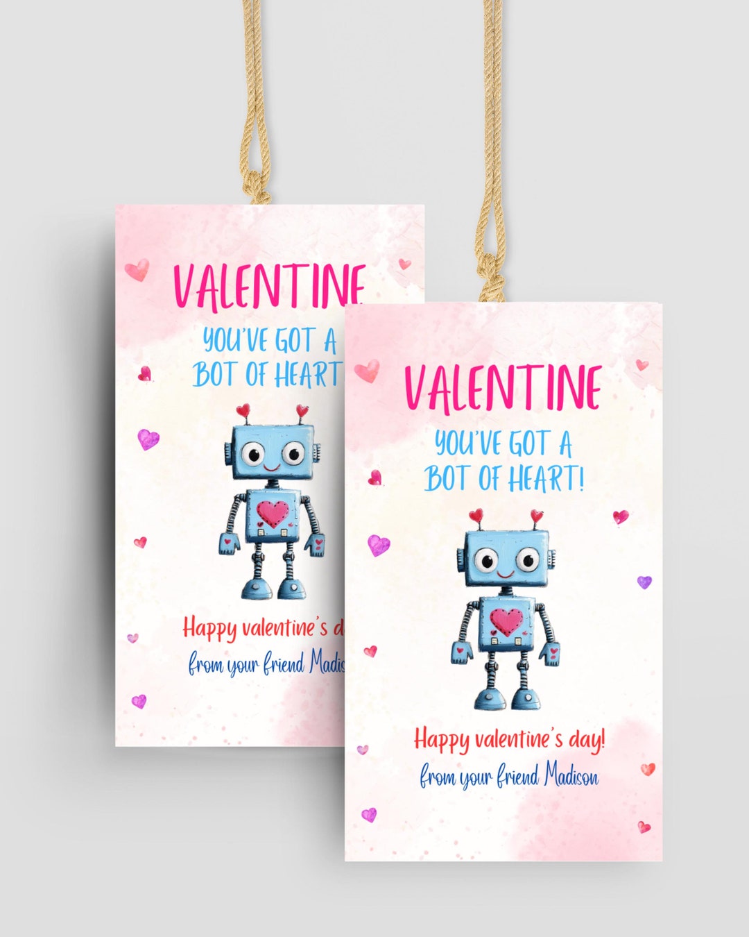 Editable Valentine's Day Card for Kids Robot Valentines Tag School ...