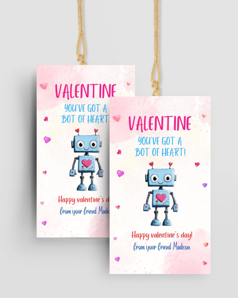 Editable Valentine's Day Card for Kids Robot Valentines Tag School ...