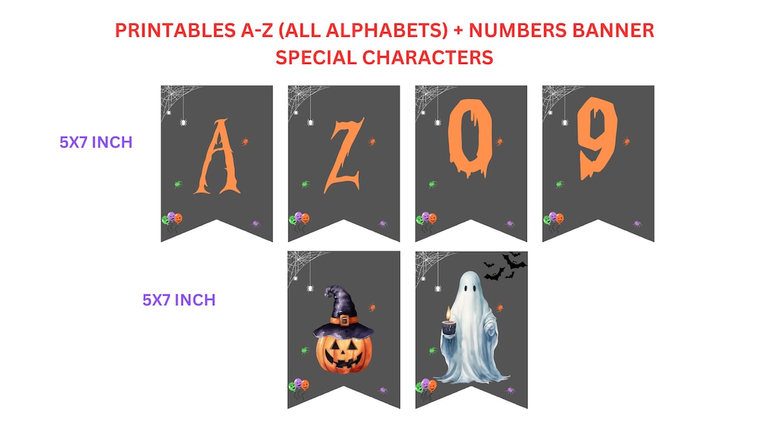 Ghost Halloween Banner A-Z Alphabet Numbers Banner Halloween Pumpkin ...