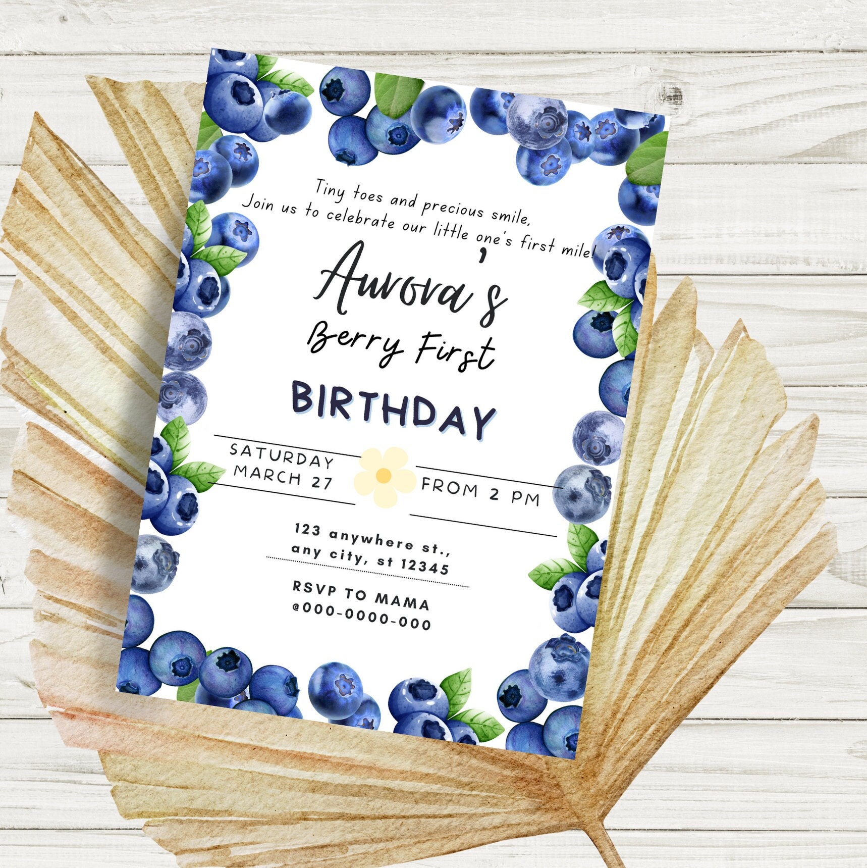 Editable Blueberry Birthday Invitation 1st Birthday Berry Sweet Boy ...