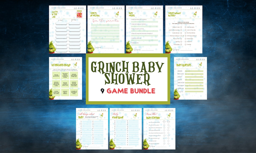 Grinch Baby Shower Games Bundle Canva Editable GAME - Etsy
