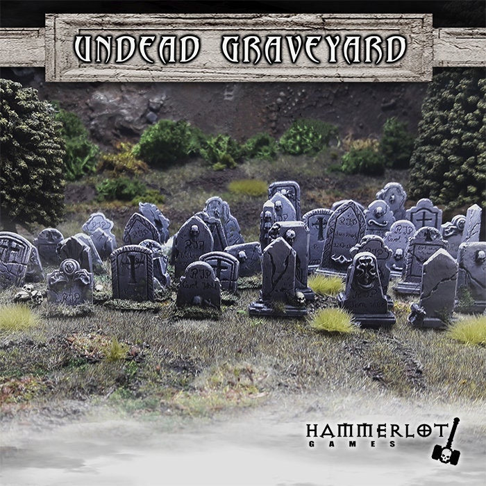 Headstones Tombs Undead Graveyard, 28mm 32mm Cemetery RPG D&D Terrain ...