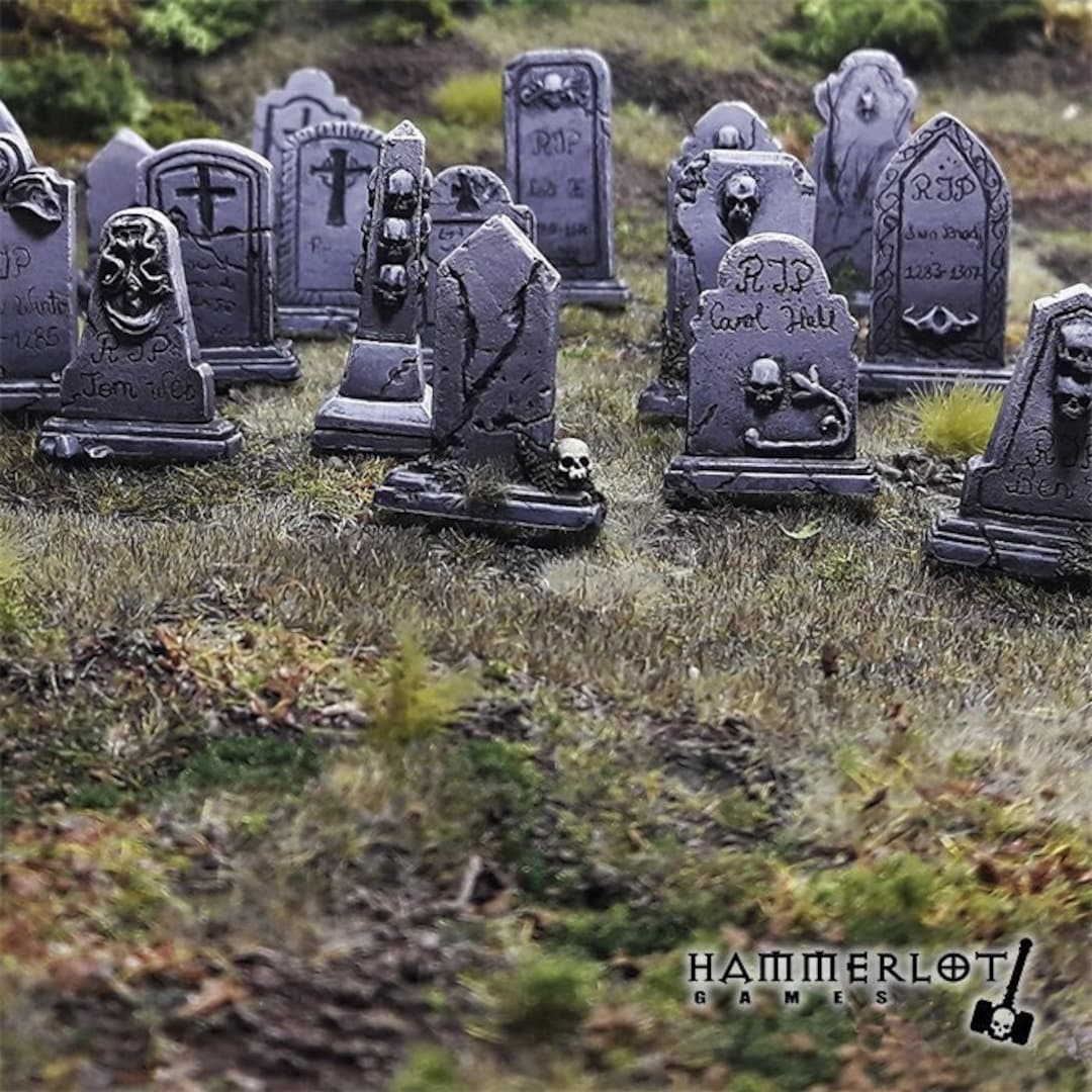 Headstones Tombs Undead Graveyard, 28mm 32mm Cemetery RPG D&D Terrain ...