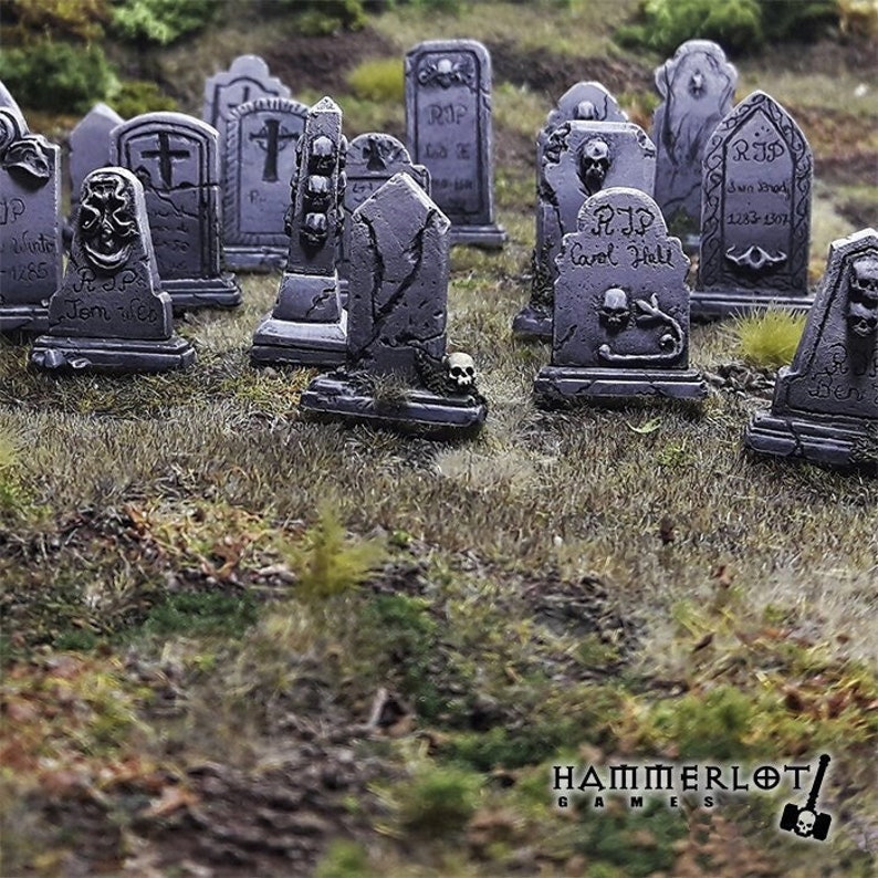 Headstones Tombs Undead Graveyard, 28mm 32mm Cemetery RPG D&D Terrain ...