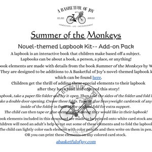 Lapbook Kit ADD ON- Summer of the Monkeys Novel-themed Elements - Etsy