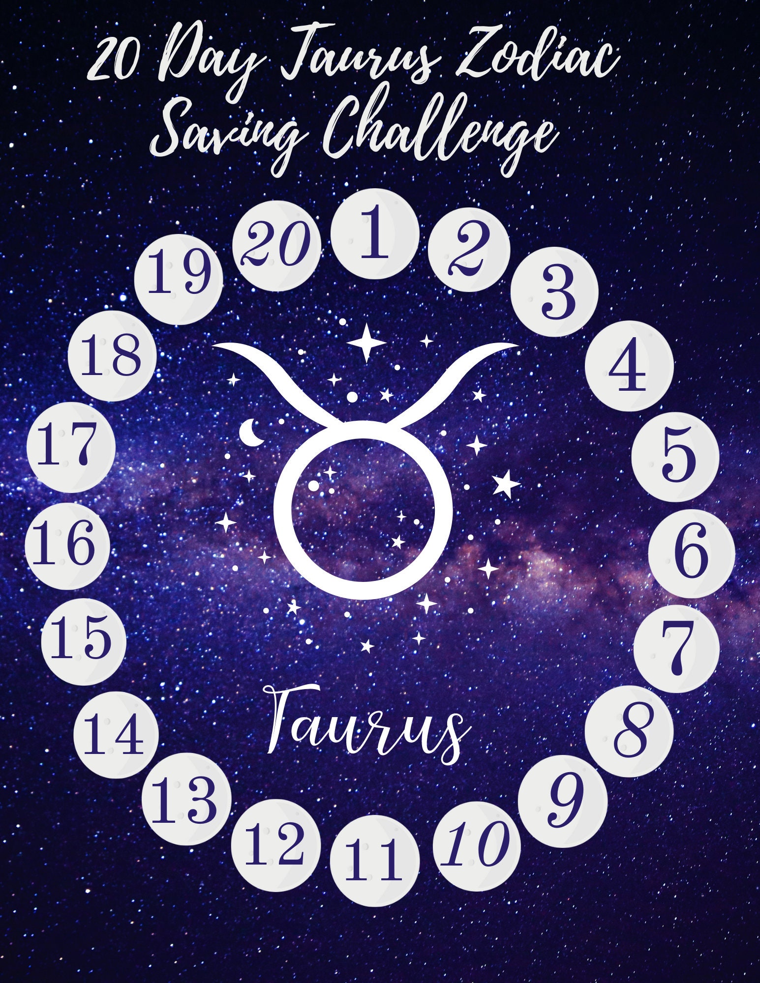 Taurus 20 Day Money Saving Challenge - Etsy