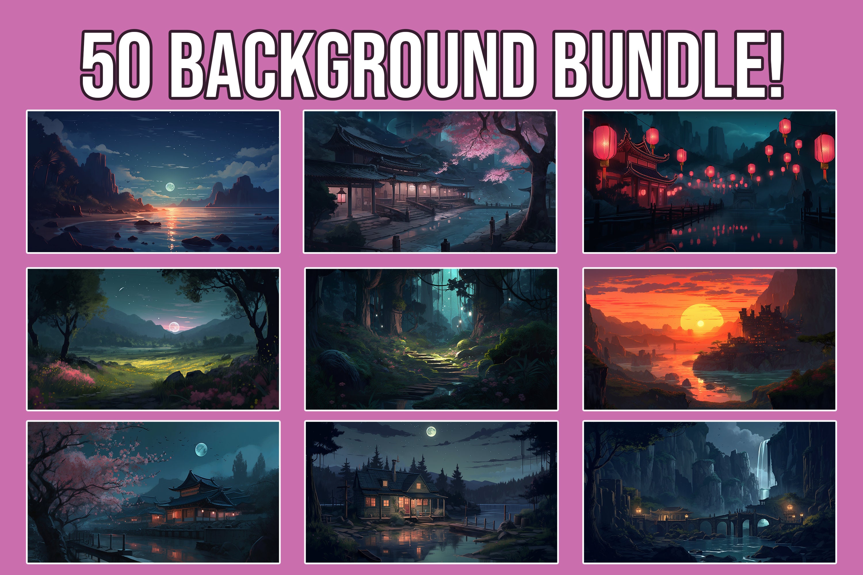 50 NIGHT BACKGROUNDS BUNDLE Beautiful Full Hd Stream Background Assets ...